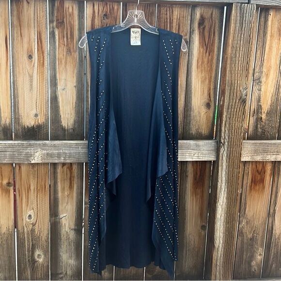 Vocal | Jackets & Coats | Vocal Vest Cardigan Beaded Faux Suede Blue Waterfall Beltedsleeveless ...
